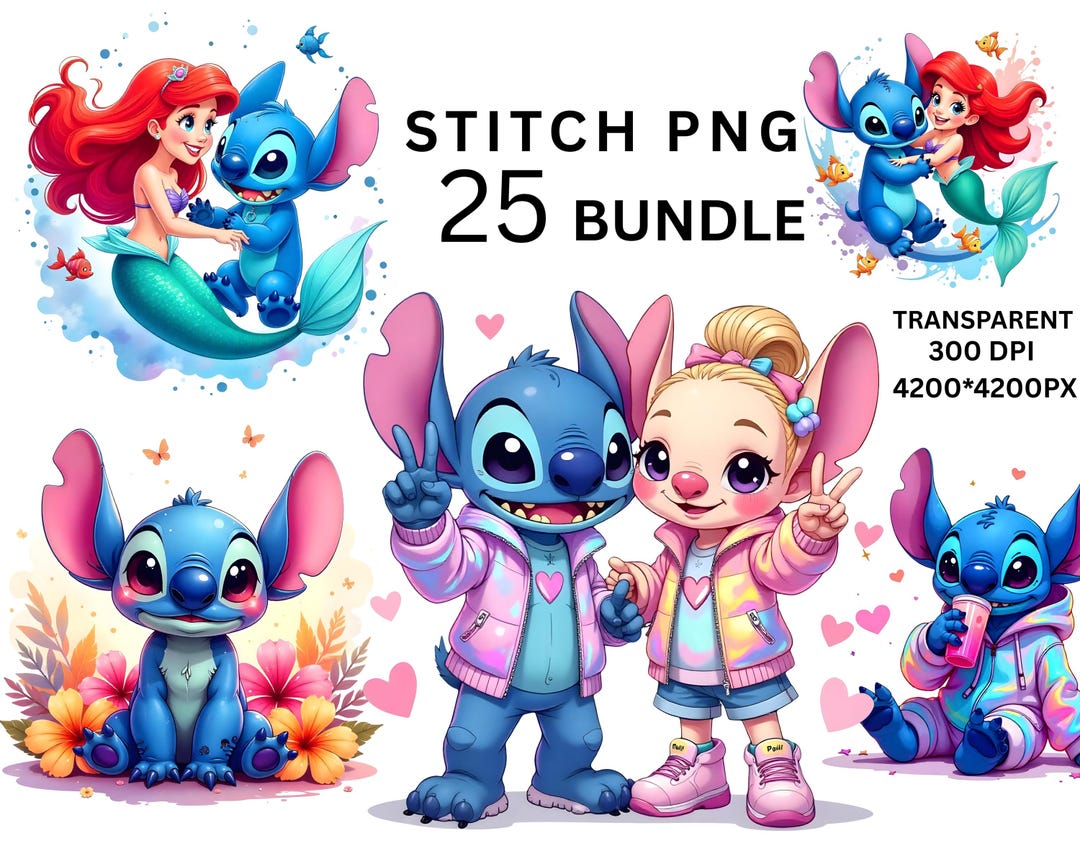 Cute Stitch Blue Alien PNG Bundle | 25 Kawaii Space Creatures ...