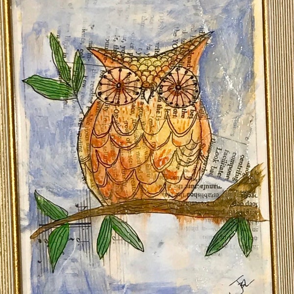 Mixed Media Owl - Etsy