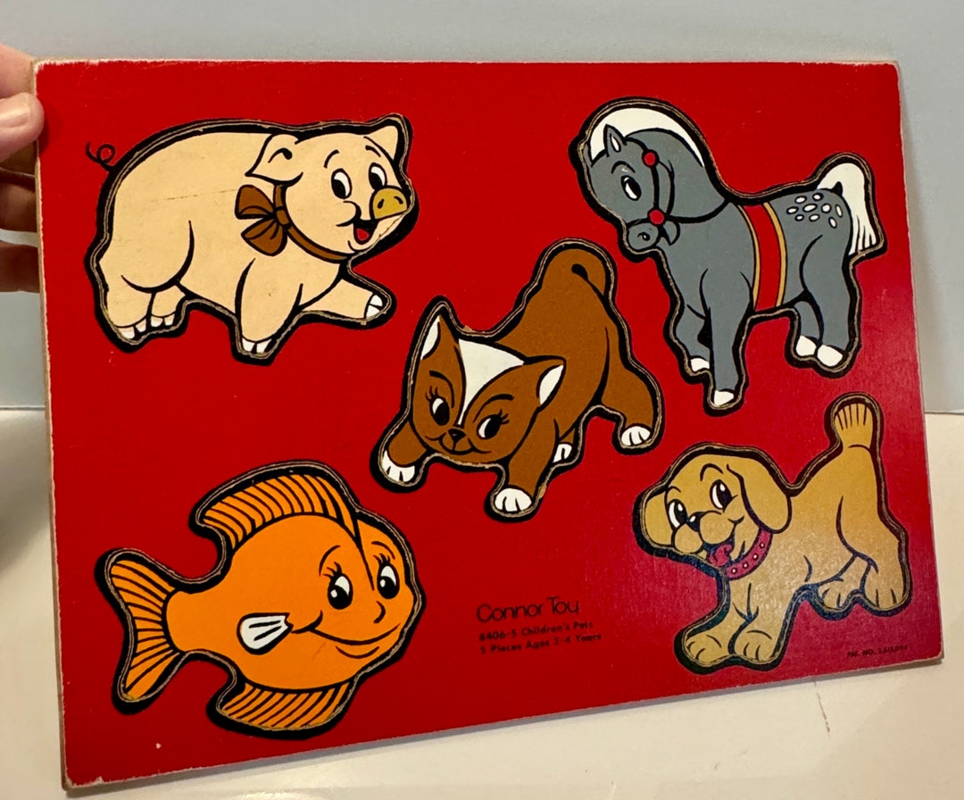 Vintage 1970s Connor Toy 5 Piece Children’s Pets Toddler Wooden Frame ...