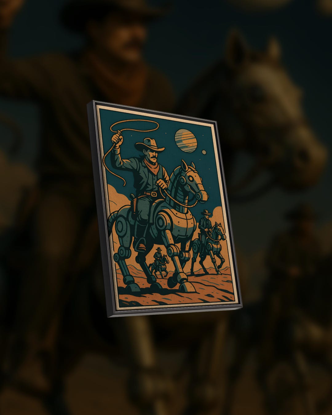 Sci-fi Cowboy Printable Poster – Retro Western Space Art, Robot Horse ...