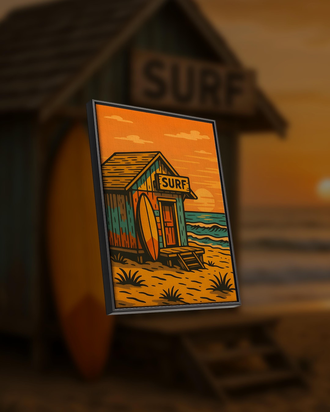 Vintage Surf Shack Poster – Retro Beach Printable Wall Art, Sunset ...