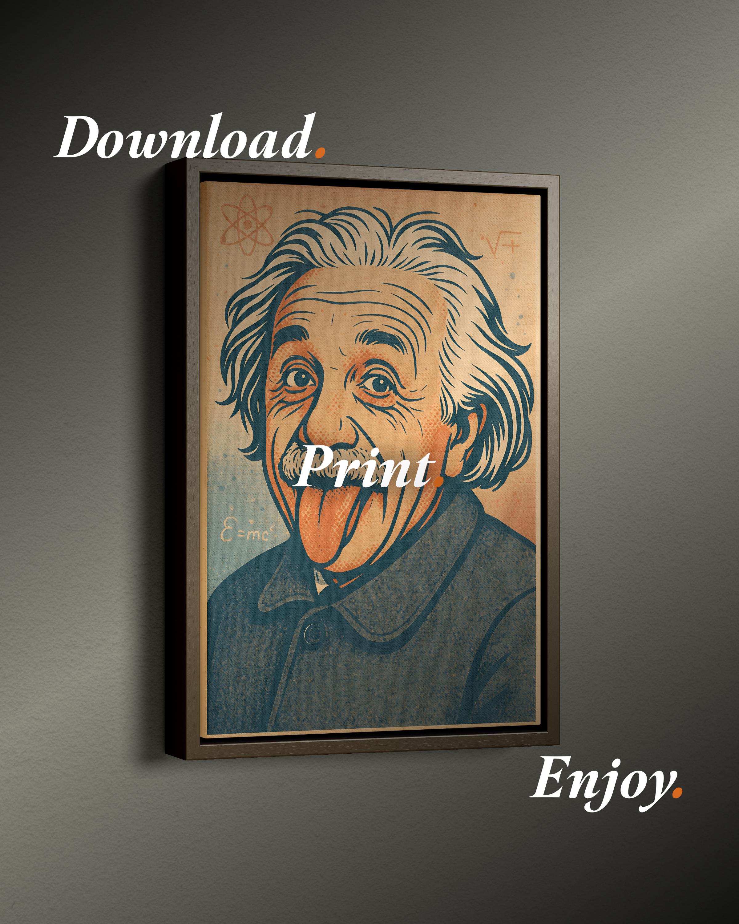 Albert Einstein Tongue Out Retro Poster, Funny Physics Wall Art ...