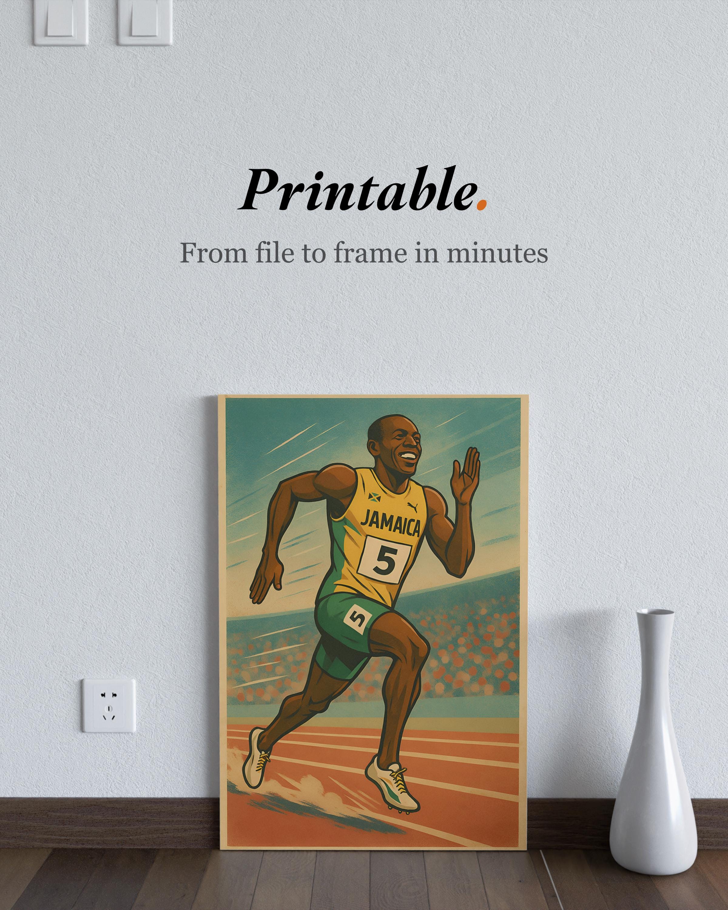 Usain Bolt Sprinting Poster, Fastest Man Wall Art, Inspirational ...