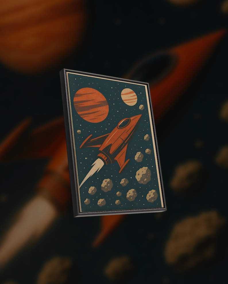 Vintage Rocket Ship Poster – Retro Space Printable Wall Art, Sci-fi ...