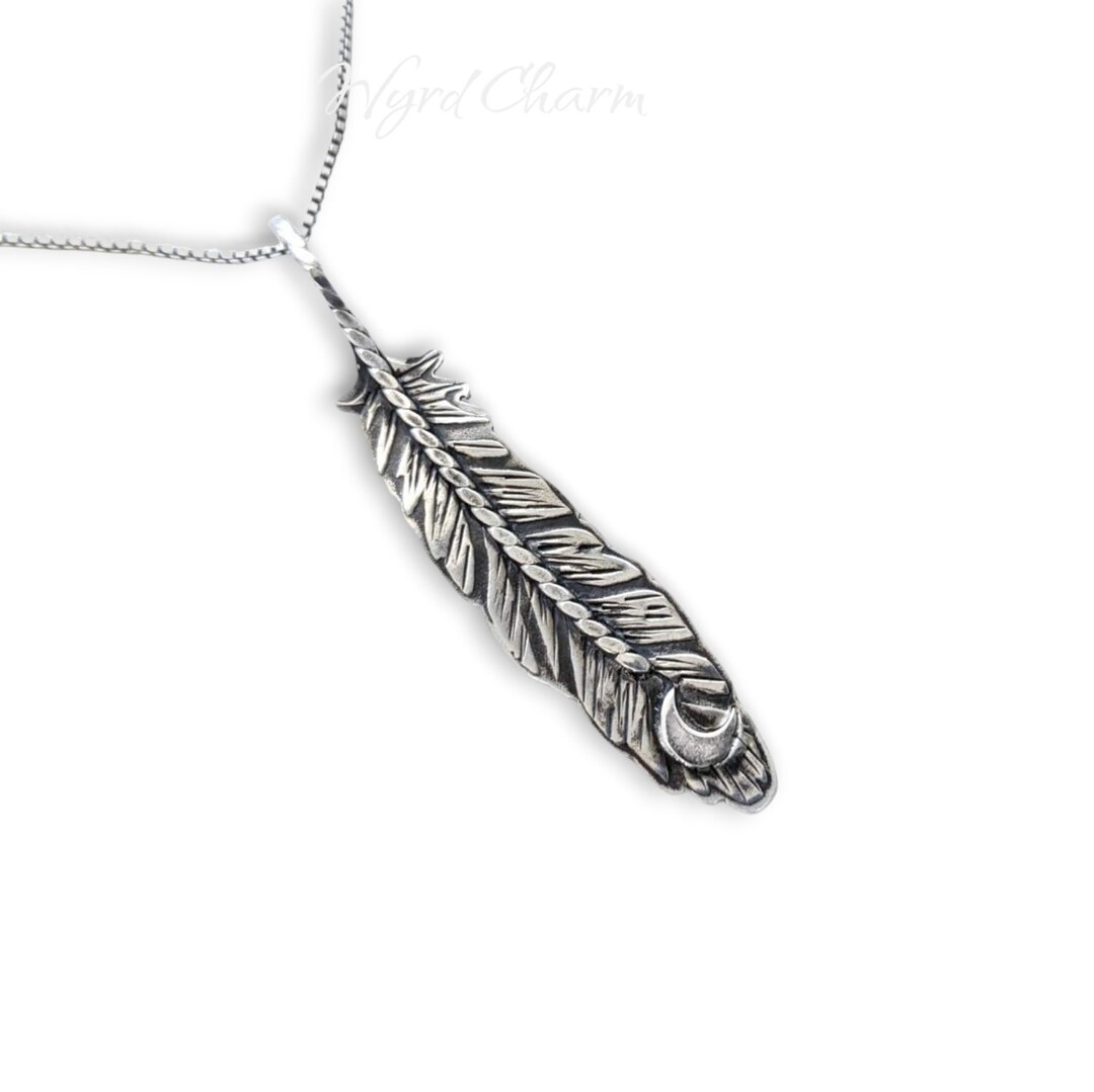 Freya Falcon Feather Necklace With Crescent Moon Sterling Silver ...