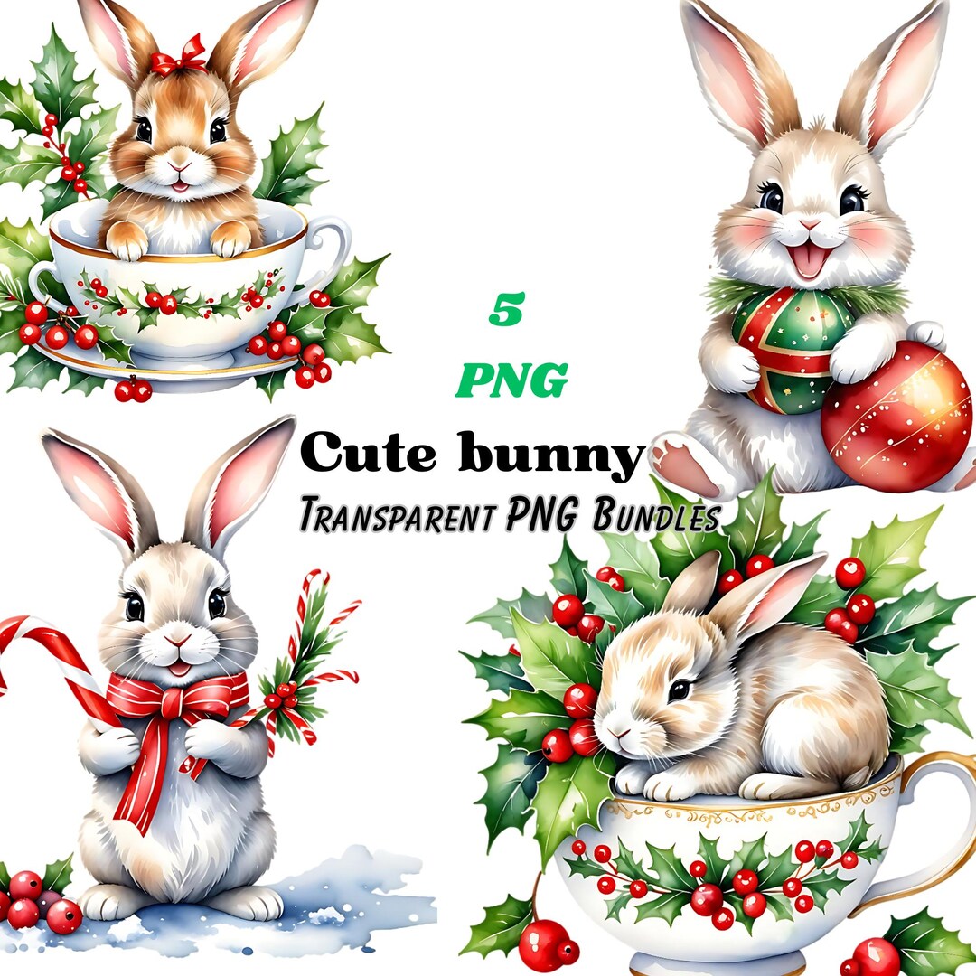 Christmas Bunny Clipart PNG | Holiday Animals, Teacup Bunny, Winter ...