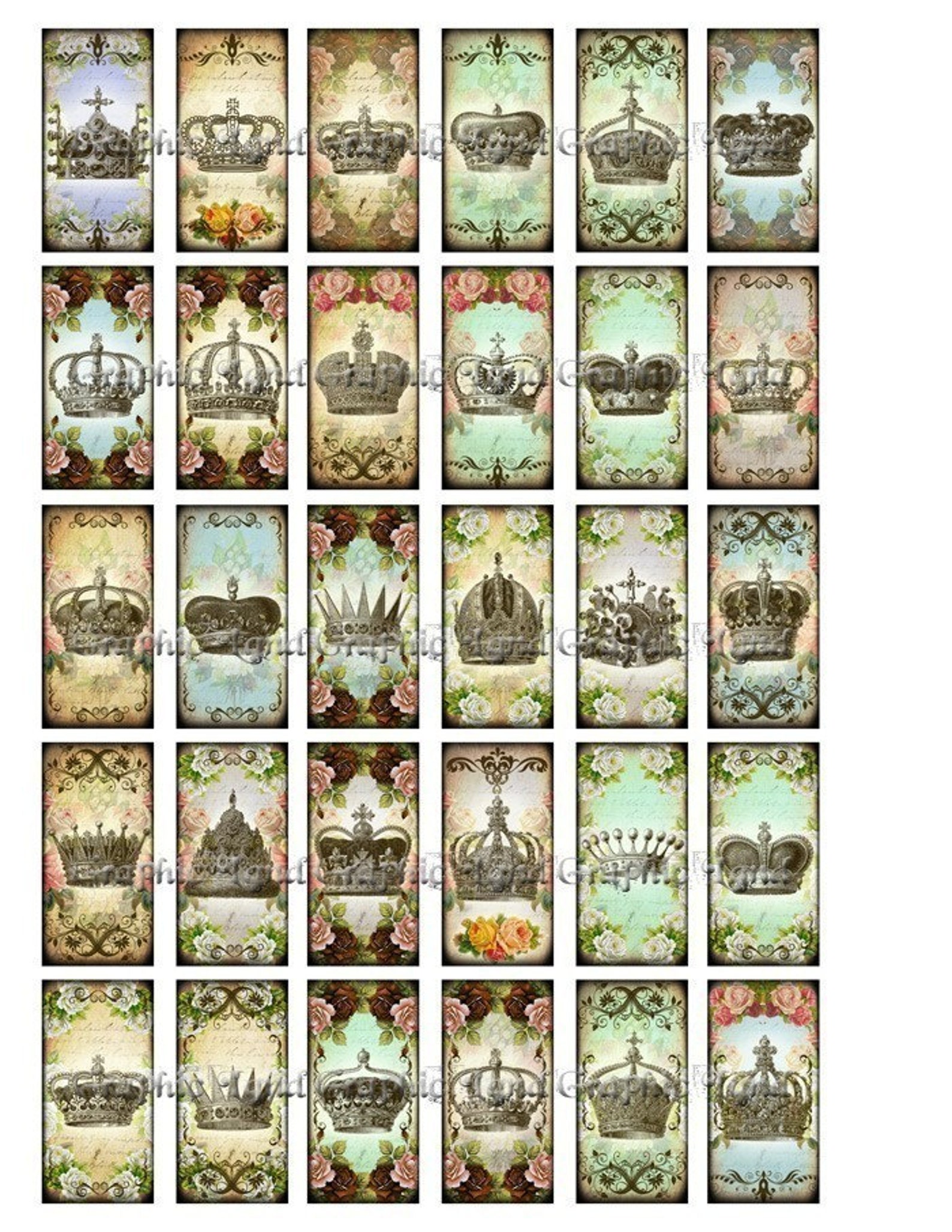 Royal Crowns 1x2 Domino Collage Sheets Jewelry Making Supplies Paper ...