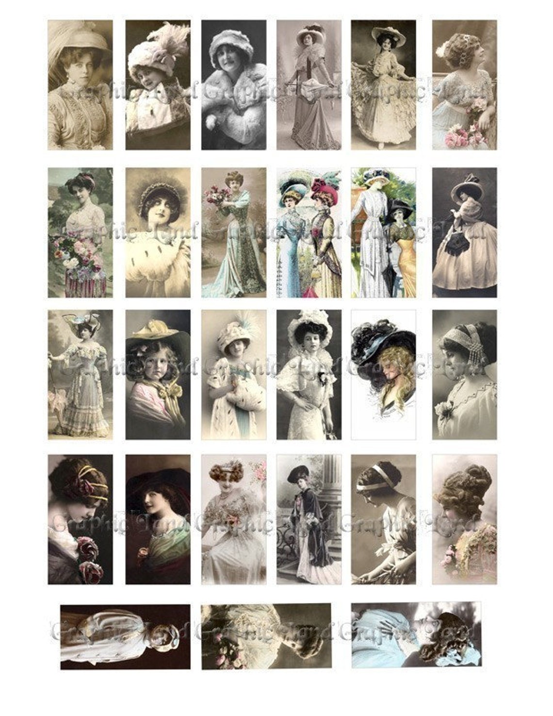 Digital Collage Sheet 1x2 Inch Domino Vintage Lady Victorian Art