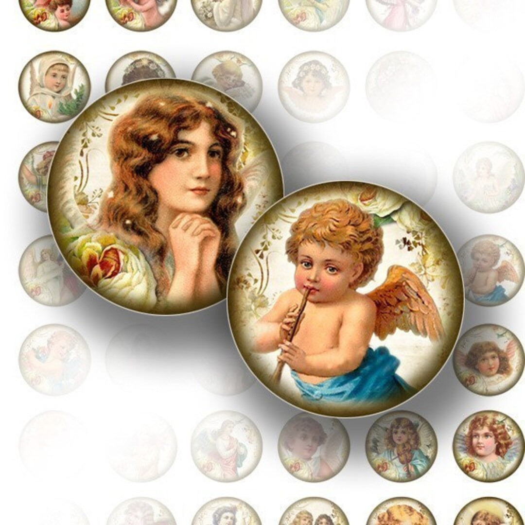 1 Inch Circle Digital Art Collage Sheets Bottle Caps Victorian Angels ...