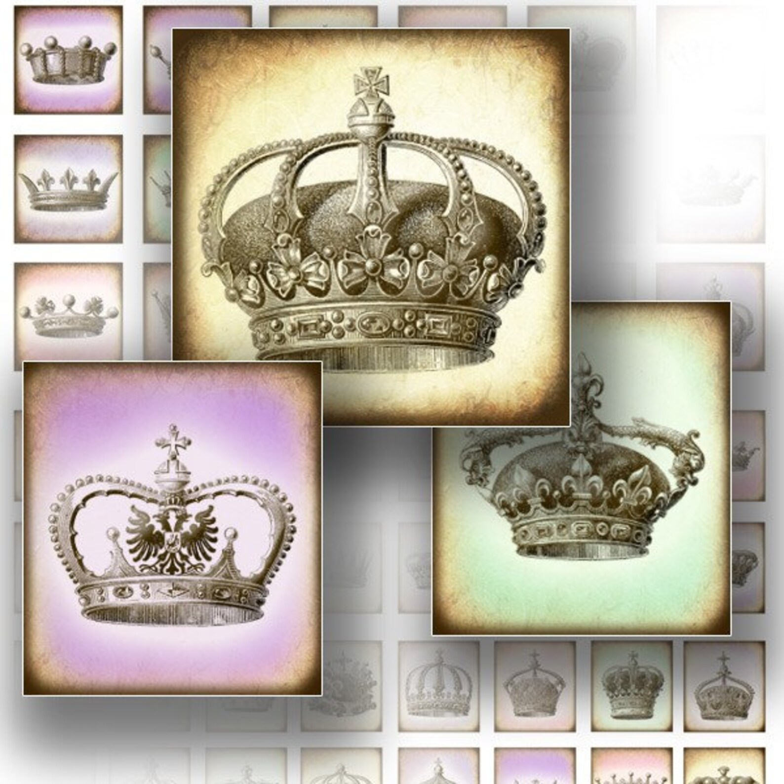 Victorian Crowns 1 Inch Square Digital Collage Sheet for Scrabble Tiles ...