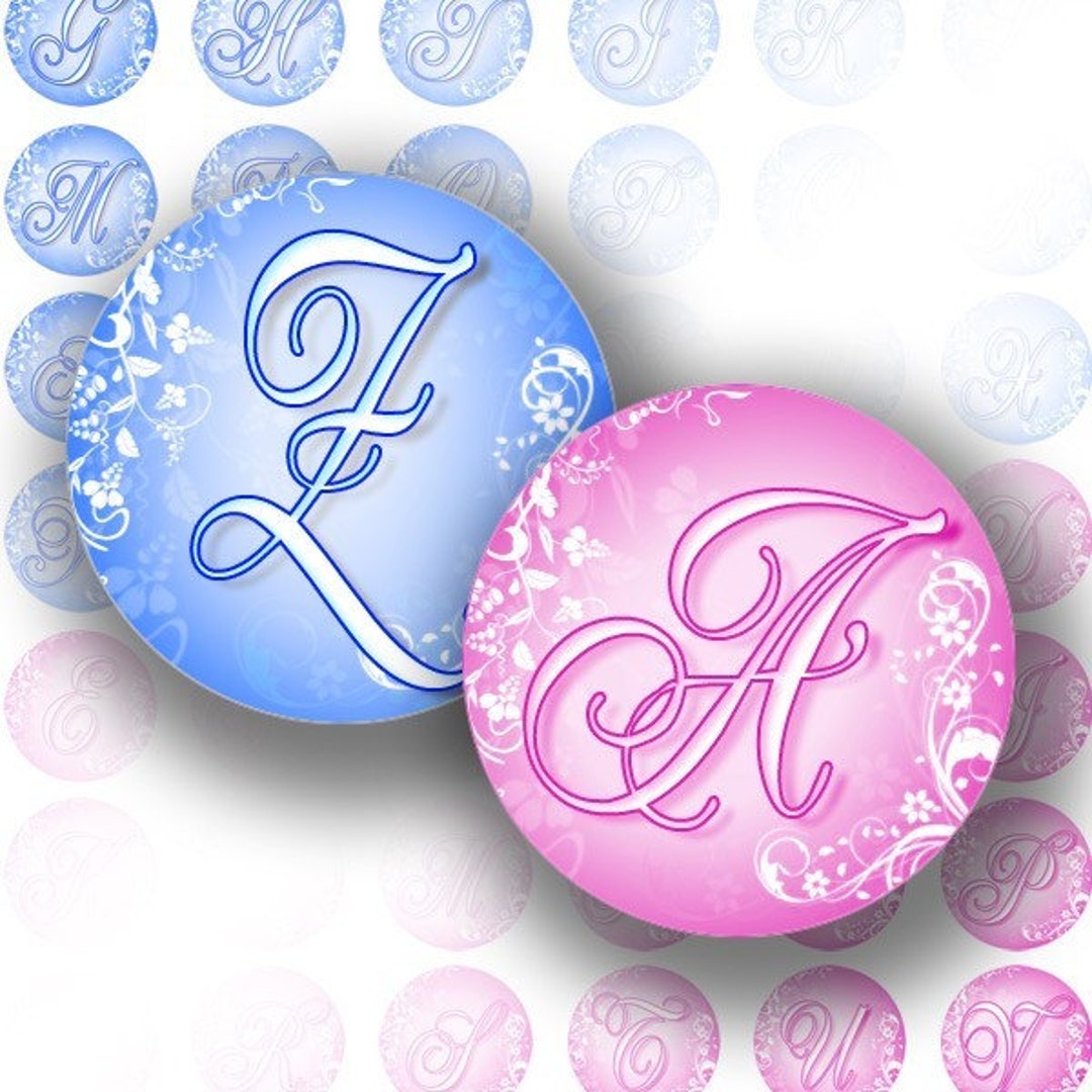 Blue and Pink Alphabet Letter Monogram 1 Inch Circle Digital Collage ...