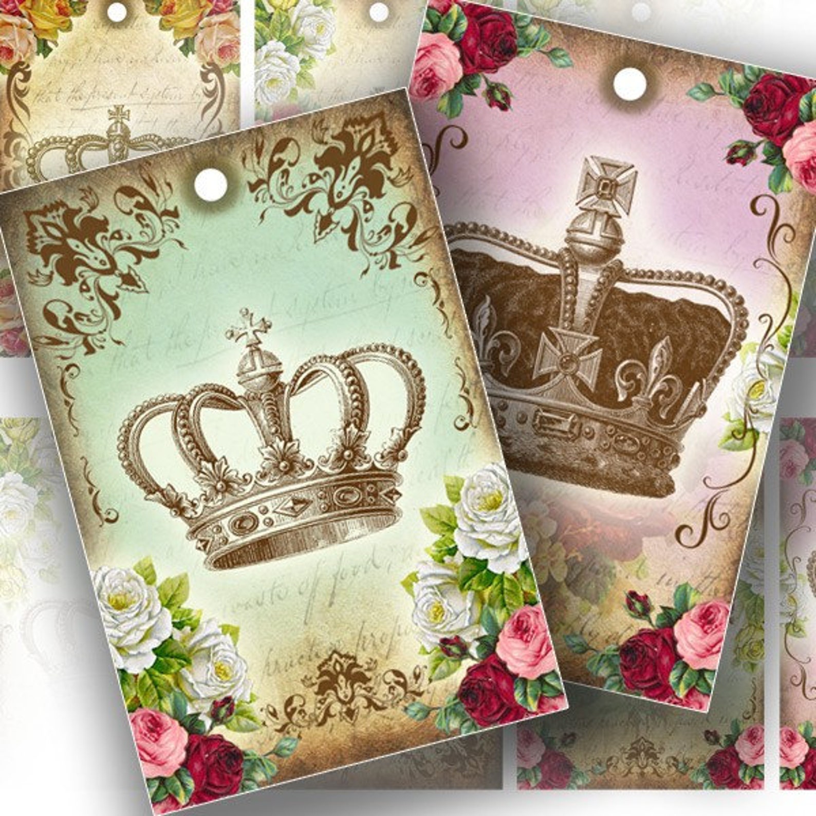 Vintage Inspired Royal Crowns Gift Tag Set Printable Collage Sheet ...