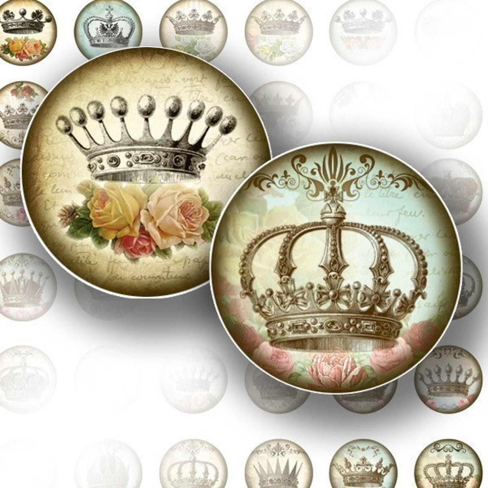 1 Inch Round Digital Collage Sheet Art Circles Shabby Chic Royal Crown ...