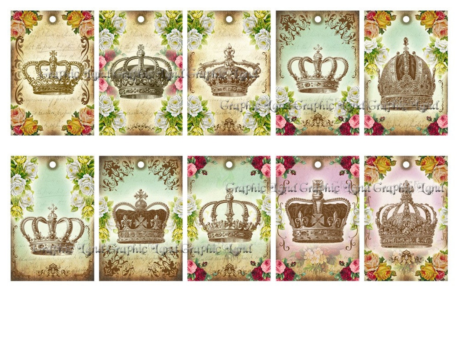 Vintage Inspired Royal Crowns Gift Tag Set Printable Collage Sheet ...