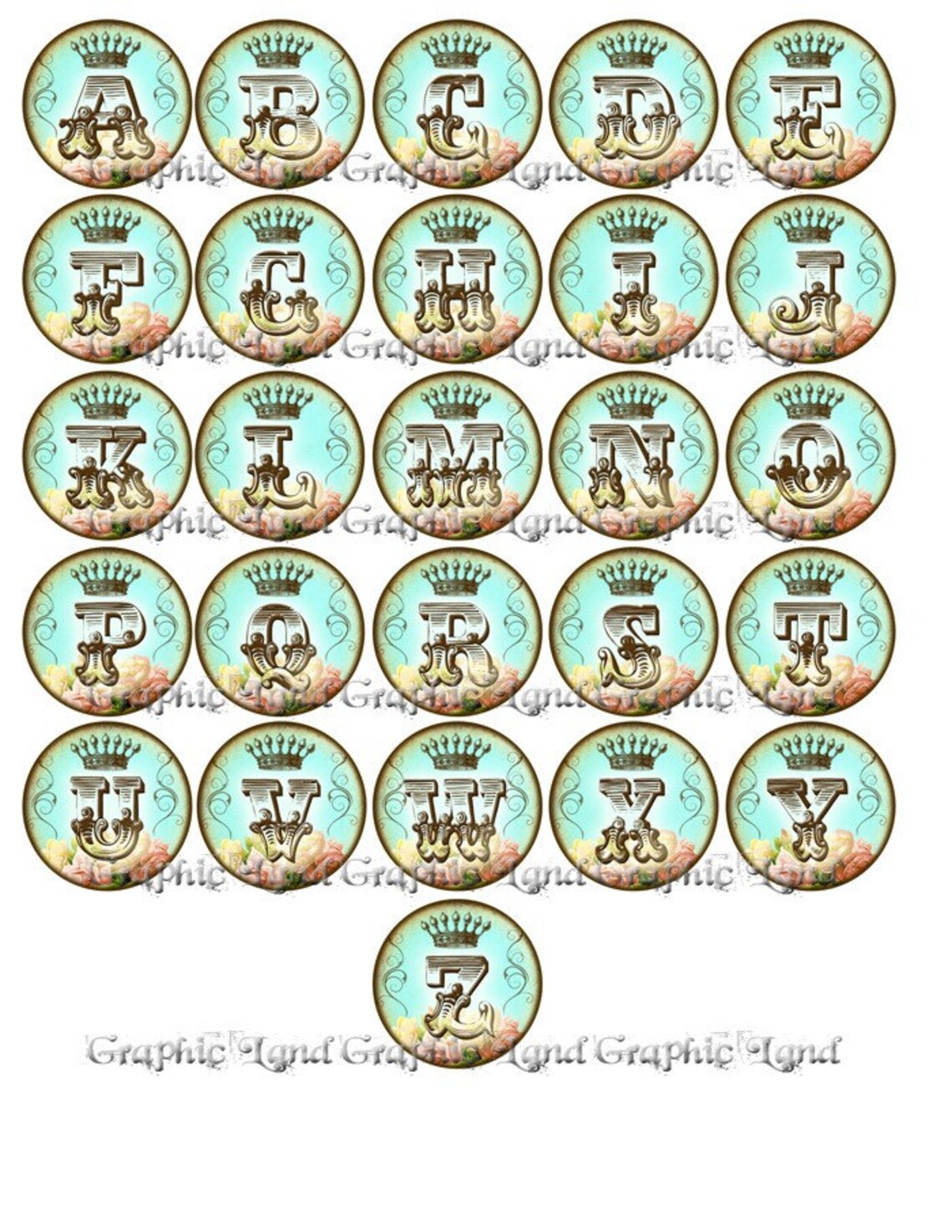 1.5 Inch Circle Digital Art Alphabet Letters Collage Bottle Caps ...