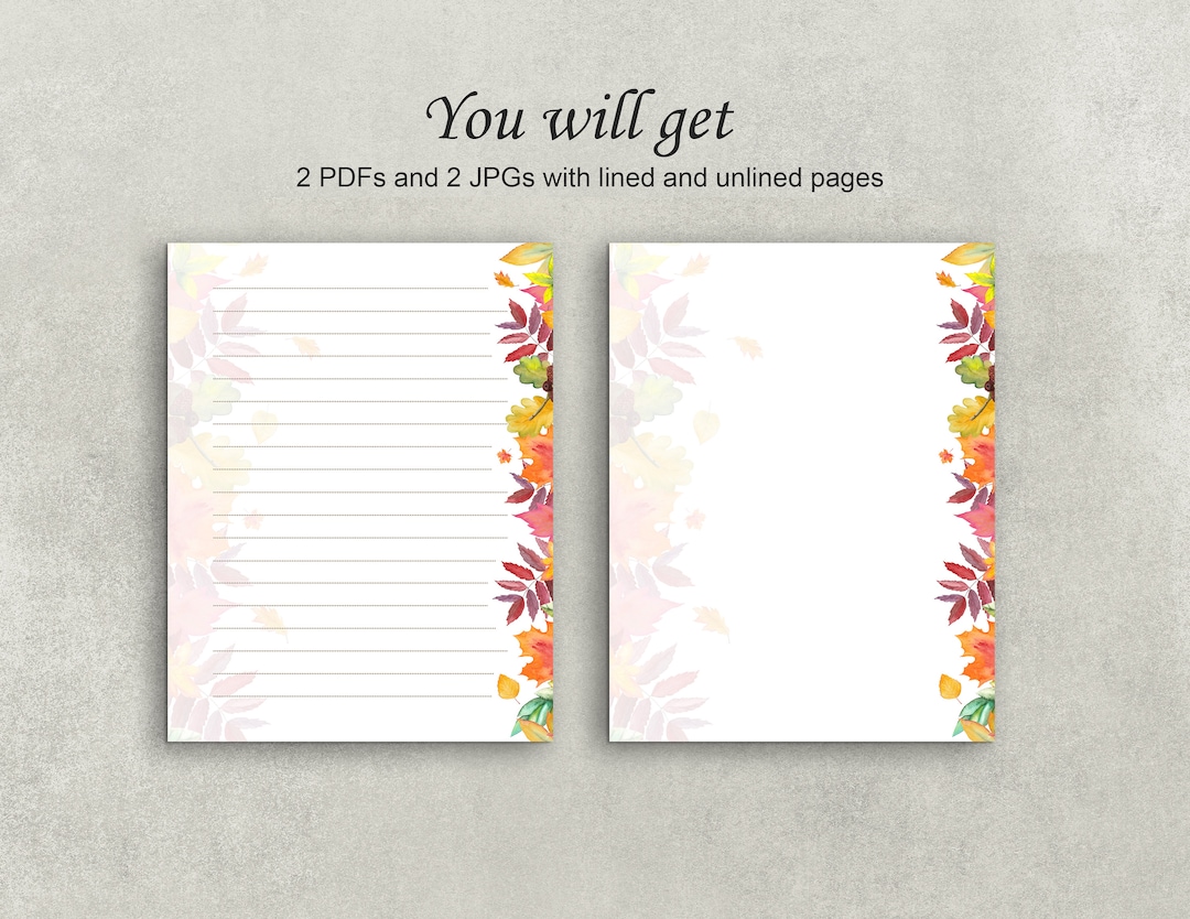 PRINTABLE Stationery Paper Letter Size 8.5x11 With Autumn Colors ...