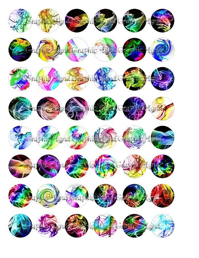 Smoky Rainbow Digital Collage Bottle Cap Size 1 Inch Circles Jewelry ...