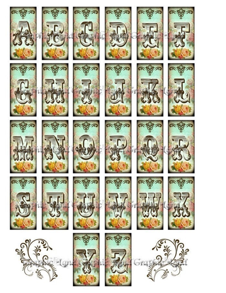Vintage Alphabet Letters Digital Collage Sheet 1x2 Inch Domino Art ...