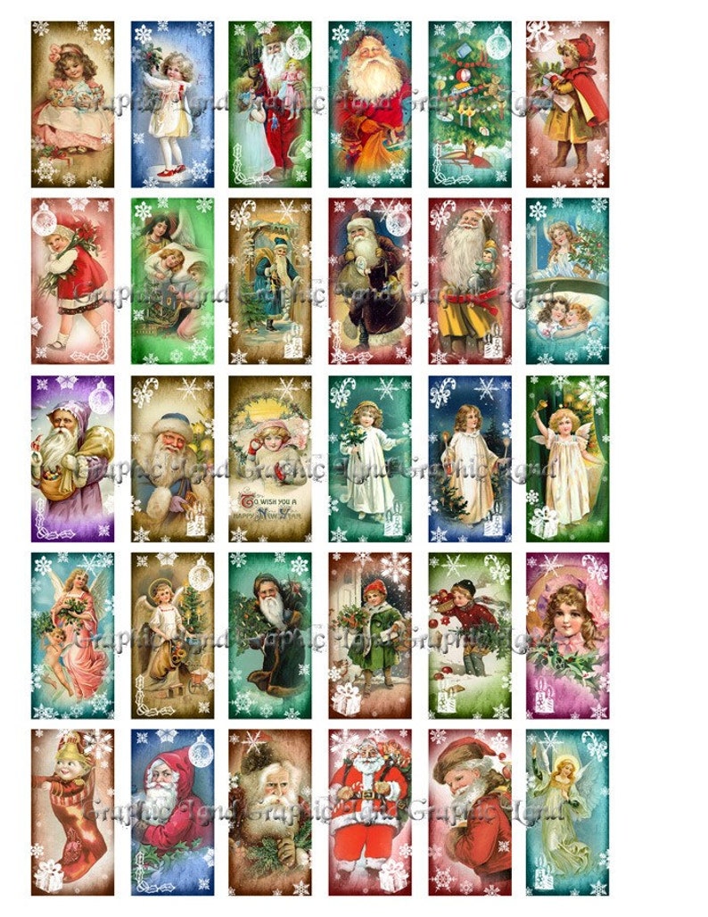 Vintage Christmas Digital Collage Sheet Printable Domino Tiles 1x2 Inch ...