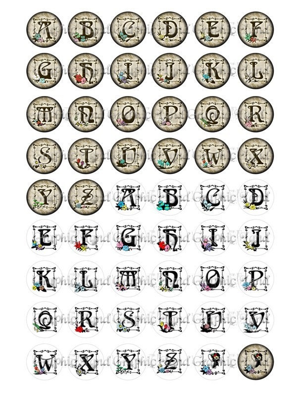 Alphabet Letters 1 Inch Circle Digital Art Collage Sheet Bottle Cap ...