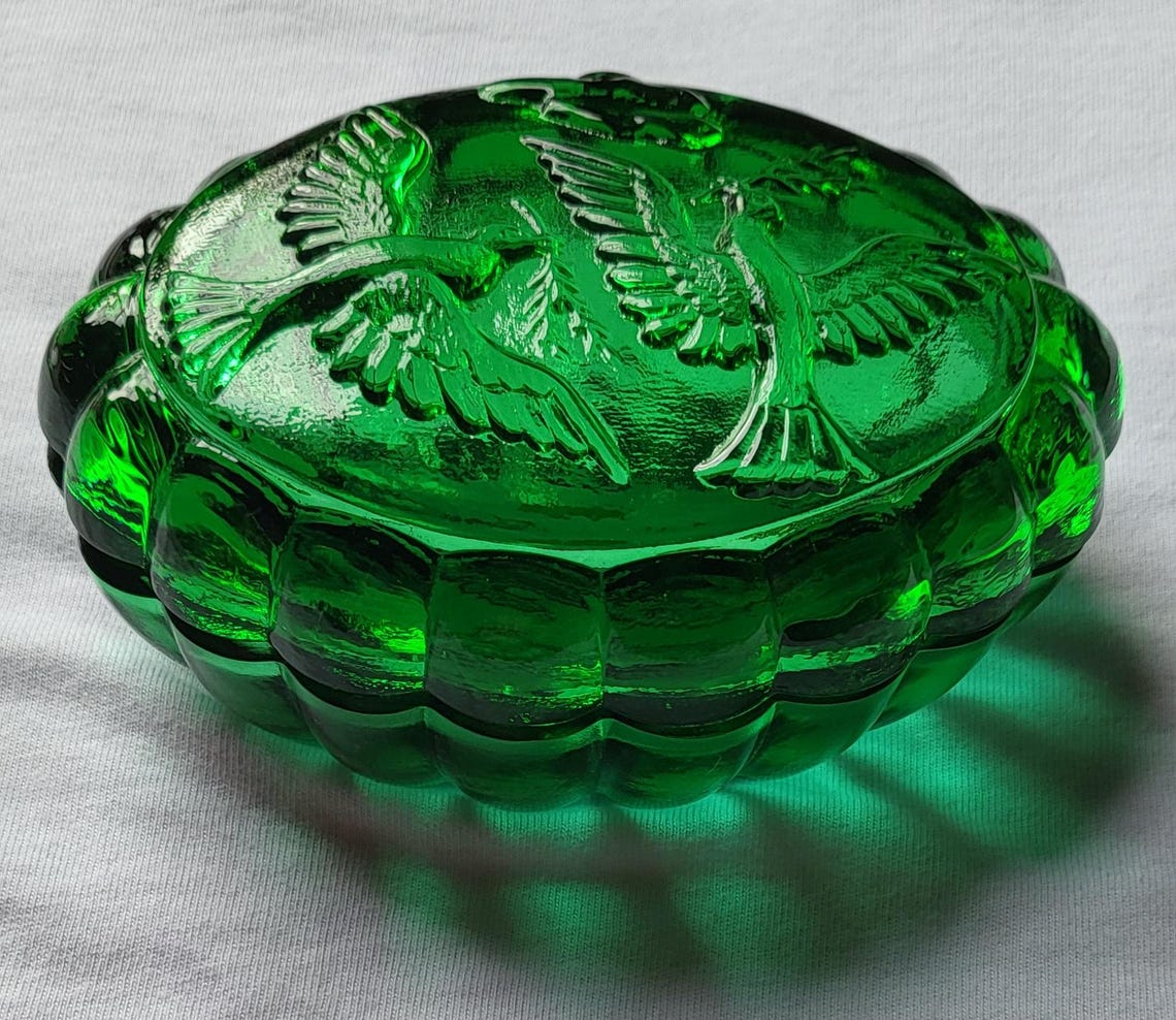Vintage RARE Emerald Green INGRID Doves Trinket Box, CZECHOSLOVAKIA - Etsy
