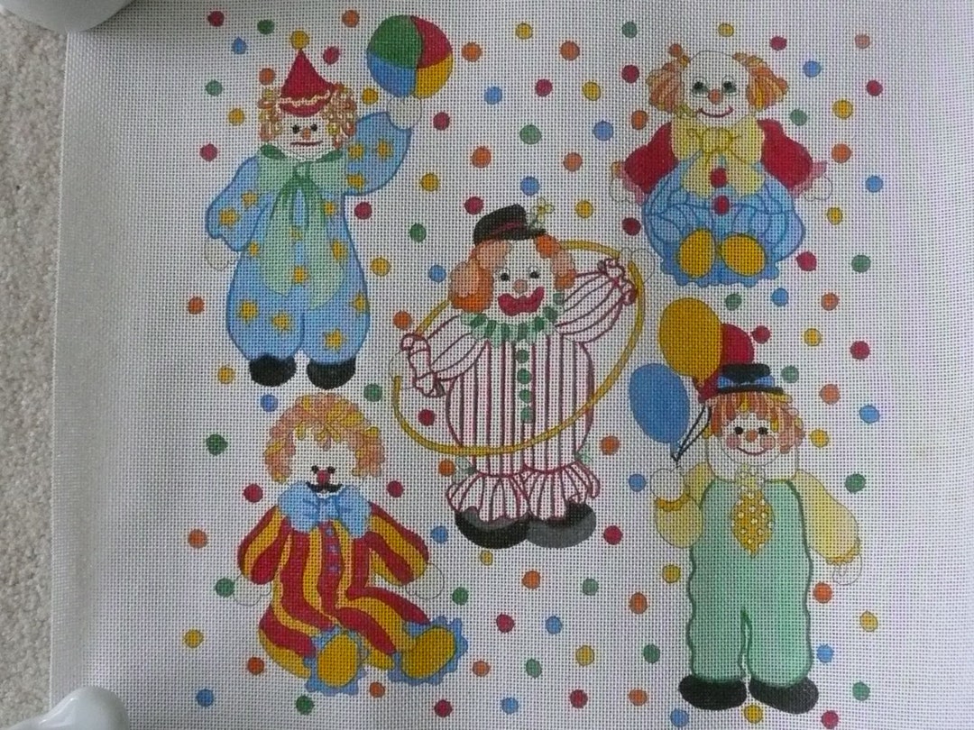 CLEARANCE - Hand Painted Clown Needlepoint Canvas, Clown Needlepoint ...