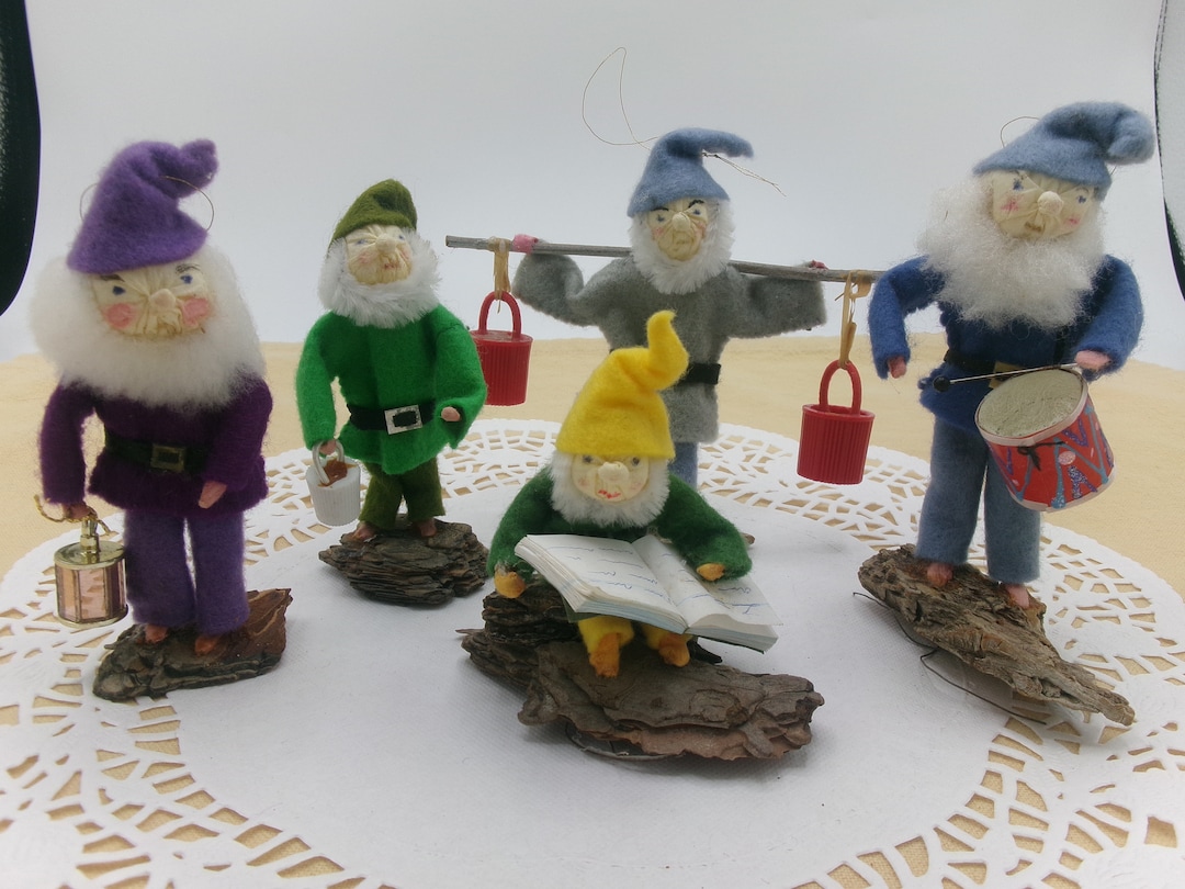 REDUCED - Set of FIVE Vintage Handmade Working Elf Ornaments, Spun ...