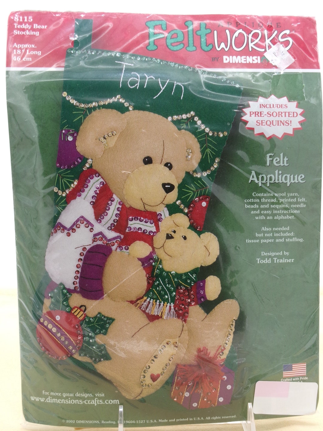 Feltworks Applique by Dimensions #8115 "teddy Bear Stocking" Kit, NIP ...