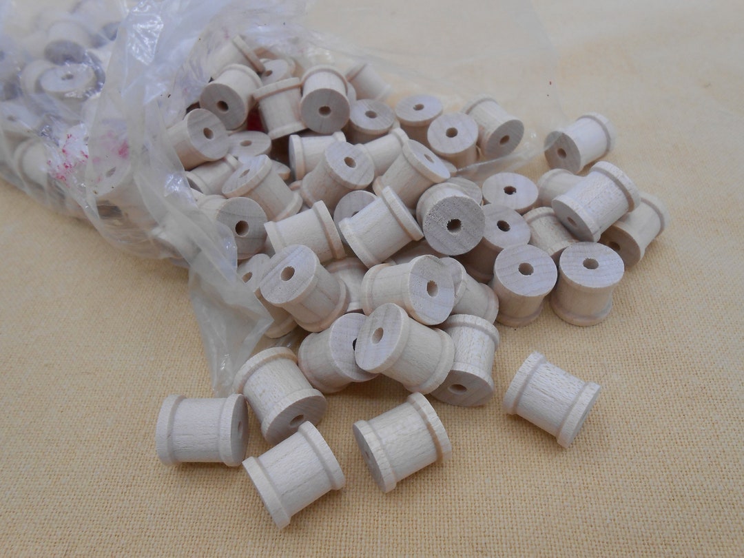 100 Pieces New Vintage Miniature Unpainted Wooden Spools 1/2 Inch X 1/2 ...