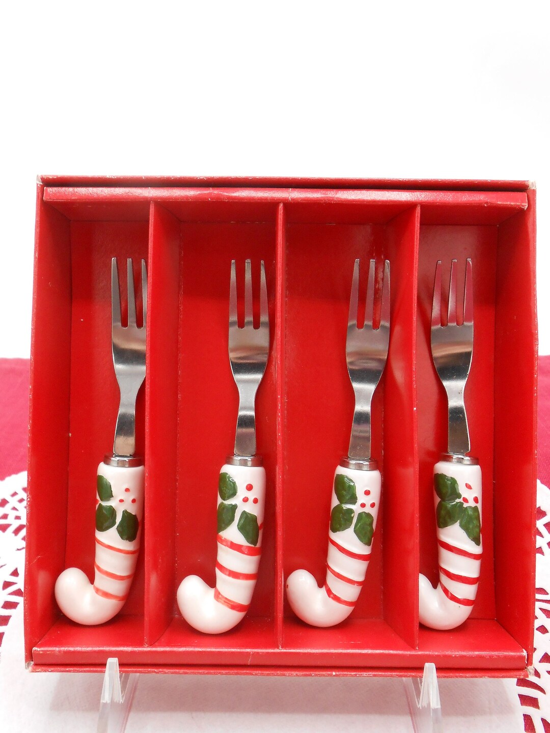 Set of FOUR Christmas Hors D'oeuvre Forks, Christmas Appetizer Forks ...