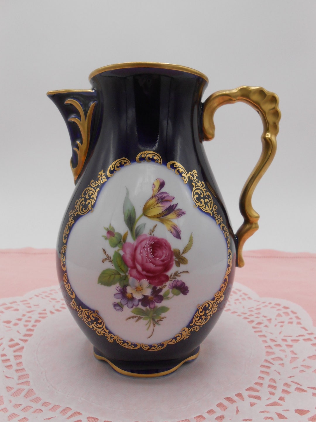 Lindner Handarbeit Echt Cobalt and Gold Handle and Trim, Moss Rose ...