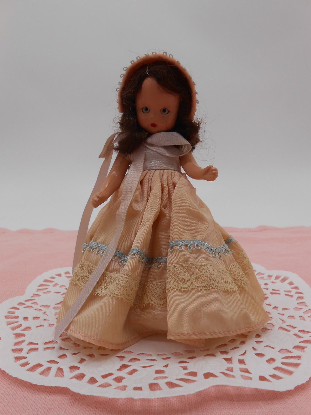 REDUCED - Nancy Ann Storybook Doll Pink Felt Bonnet and Dress, 6 Inch ...