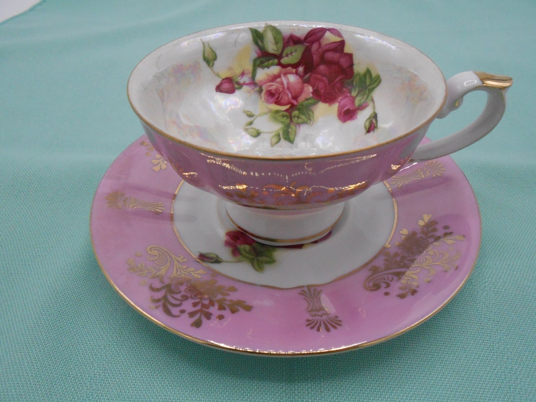 Lipper and Mann Royal Halsey Rose Patterned Pink, Pearl White and Gold ...