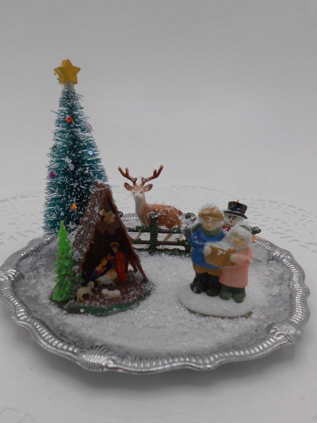 OOAK Miniature Christmas Diorama With Bottle Brush Tree, Mini Vintage ...