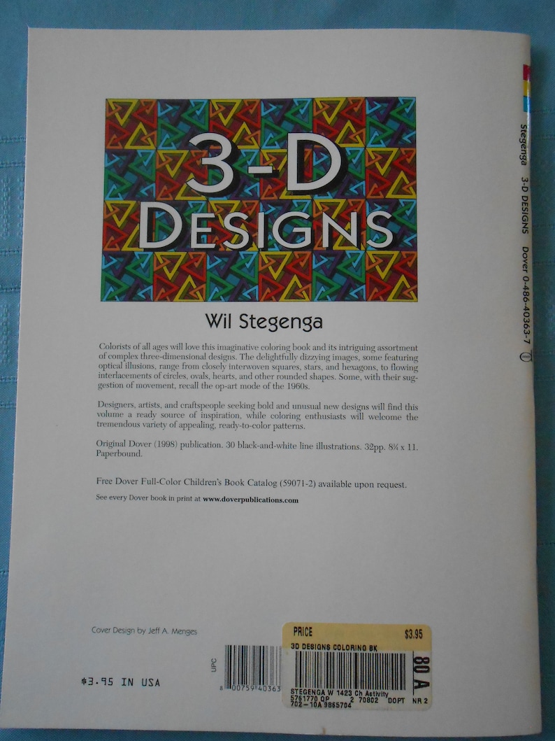 Dover Coloring Book, "3-d Designs" to Color, by Wil Stegenga, NEW ...