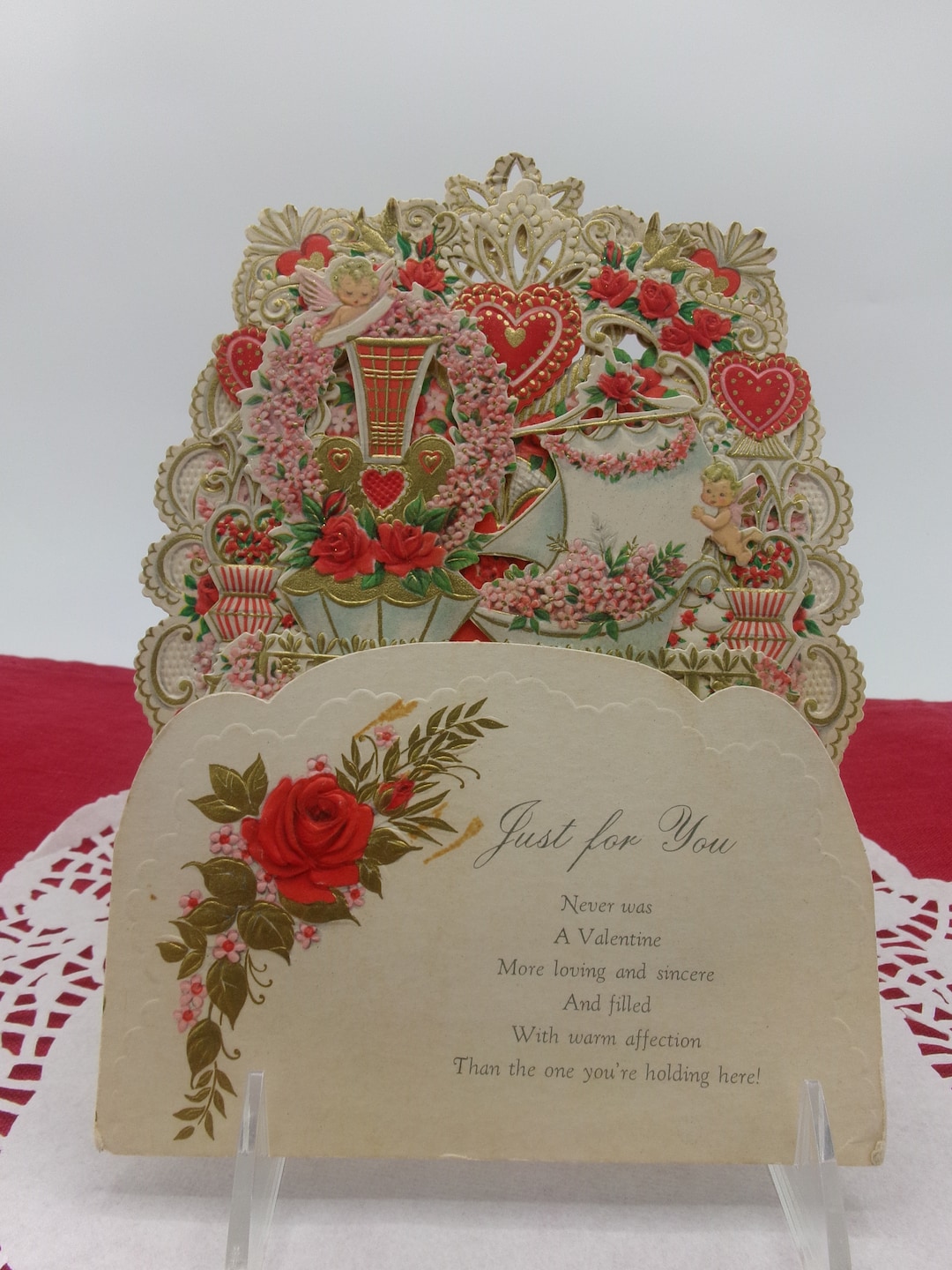 Mid Century Ambassador Cards Stand up Die Cut Unused Romantic Valentine ...