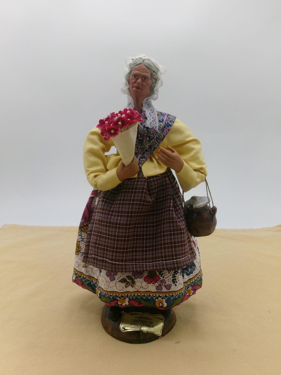 Marinacci Santon De Provence Clay Doll, Woman With Flowers and Water ...