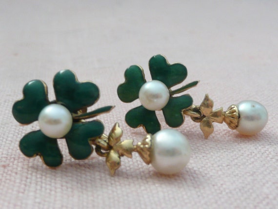 REDUCED Stunning Enamel and Pearl Four Leaf Clover and Angel | Etsy