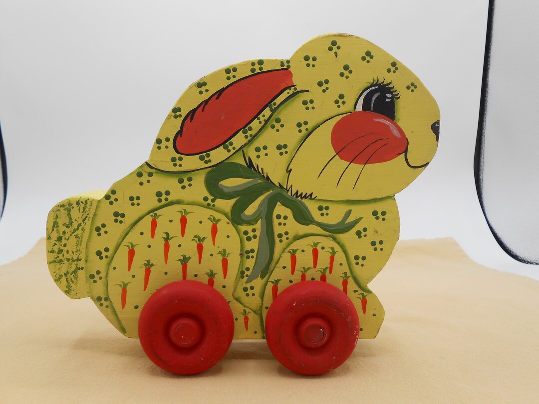 CLEARANCE - Handmade Painted Wooden Rabbit Pull Toy, Wooden Rabbit ...