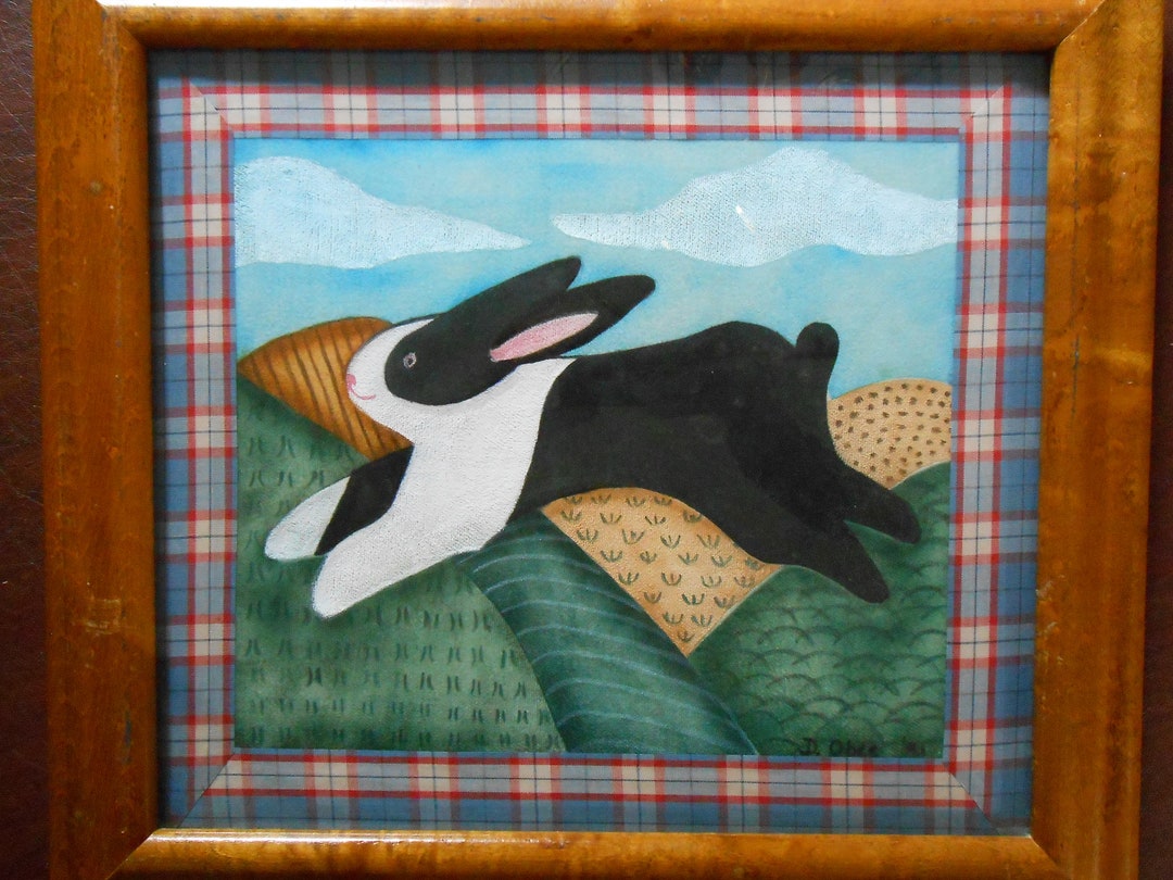 FRAMED Hopping Bunny Rabbit Theorem Painting on Velvet by D. Obee ...