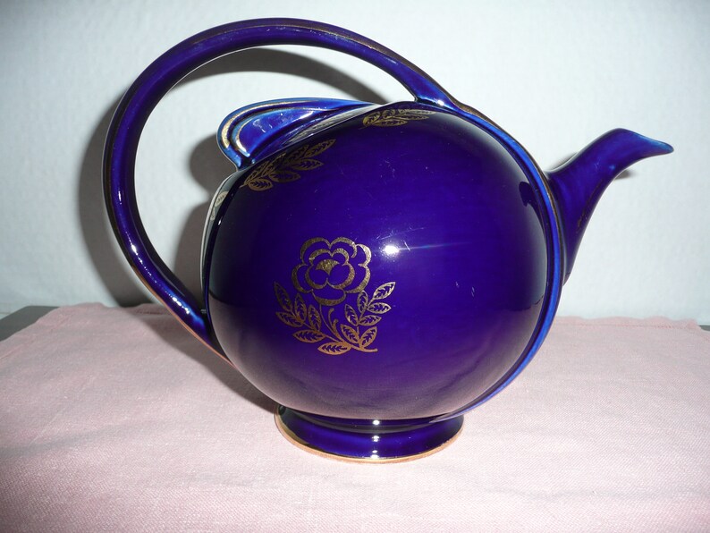 REDUCED - STUNNING Art Nouveau Teapot, Hall Cobalt Blue and Gold Floral ...