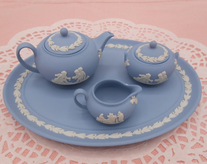 RARE Miniature Wedgwood Tea Set, Miniature Wedgwood Teapot Sugar Bowl ...