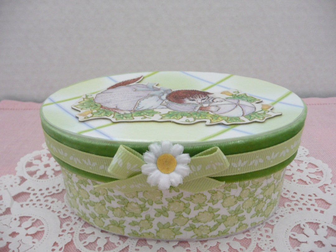 Kitty Cucumber Fabric and Decoupage Covered Trinket Box, Gift for Cat ...