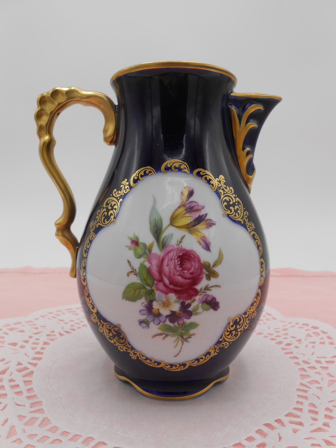 Lindner Handarbeit Echt Cobalt and Gold Handle and Trim, Moss Rose ...