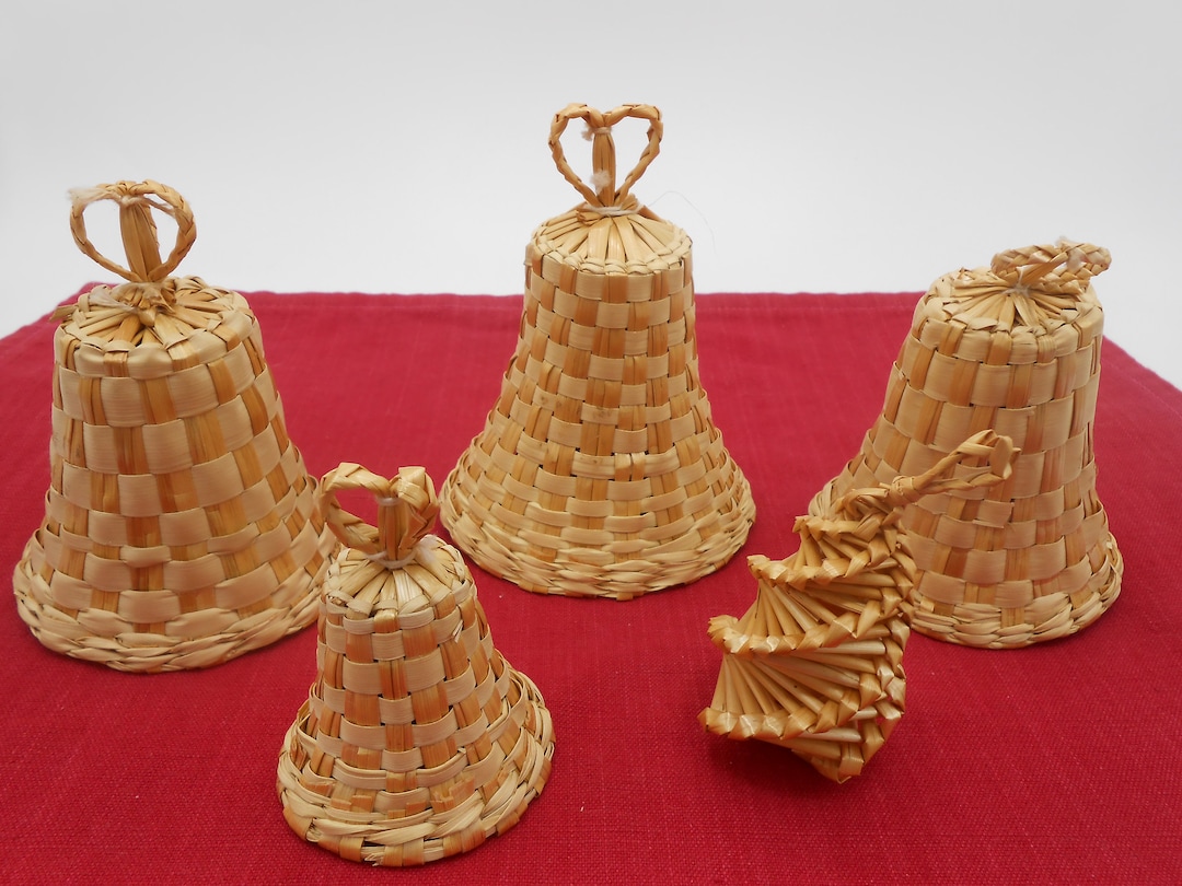 FOUR Straw "bell" Christmas Ornaments and a Straw Spinning Ornament - Etsy