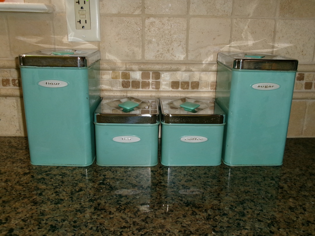 RARE Vintage Masterware 4 Piece Aqua Canister Set, Turquoise Canister ...