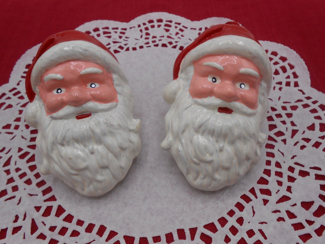 TWO Vintage Hand Made Ceramic Santa Head Christmas Tree Ornaments - Etsy