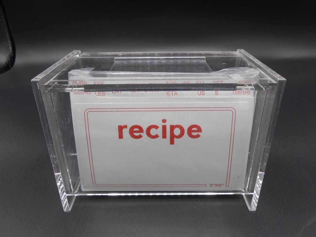 MCM Lucite Recipe Box With Labeled Dividers, Blank Recipe Cards and ...
