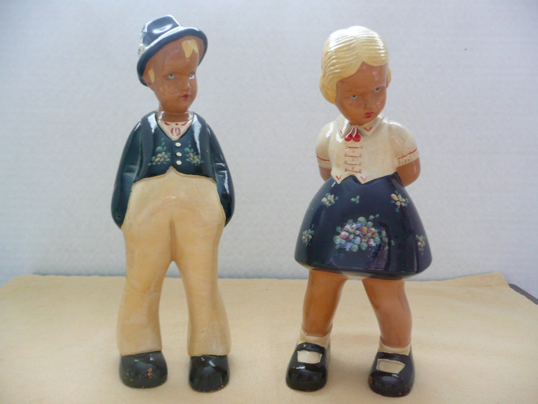 REDUCED - Coventry Ware Boy and Girl Plaster Figurines, European ...