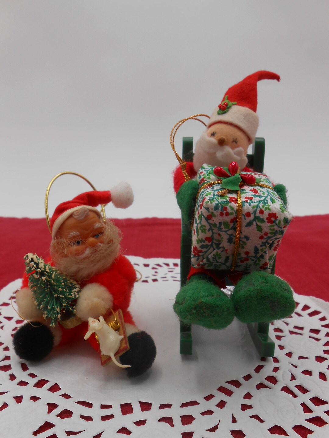 Two Adorable Santa Claus Tree Ornaments, Pom Pom Santa With Mouse ...